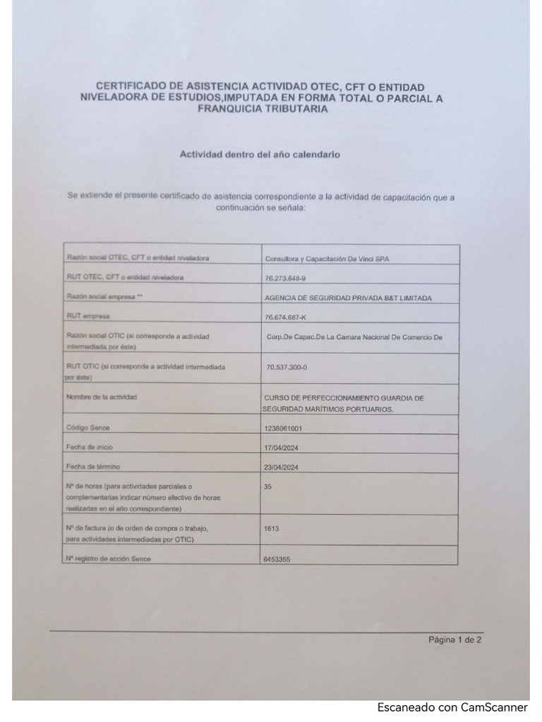 Certificado Asist. #6453355 - O.C #1613 | PDF