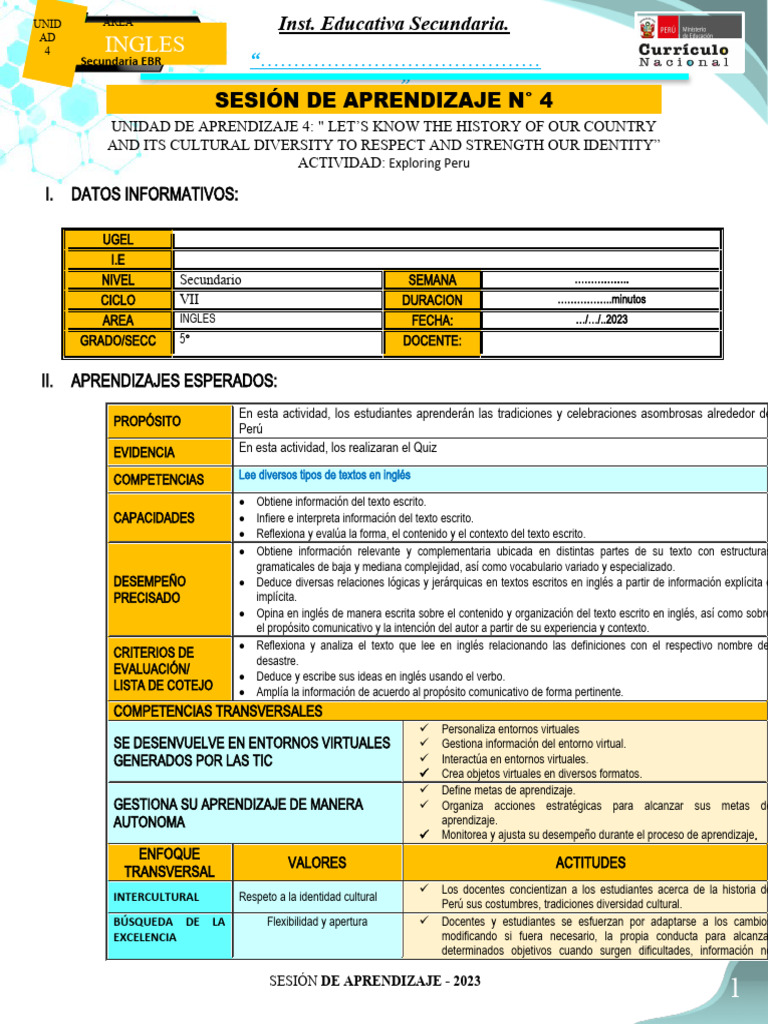 5° Ses Act 04-Ingles-U4 | PDF | Aprendizaje | Evaluación