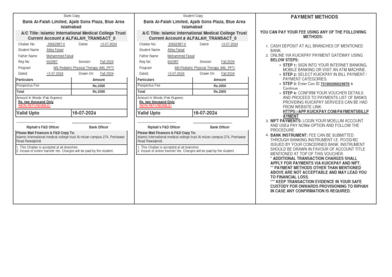 Fee Challan | PDF | Banks | Transaction Account