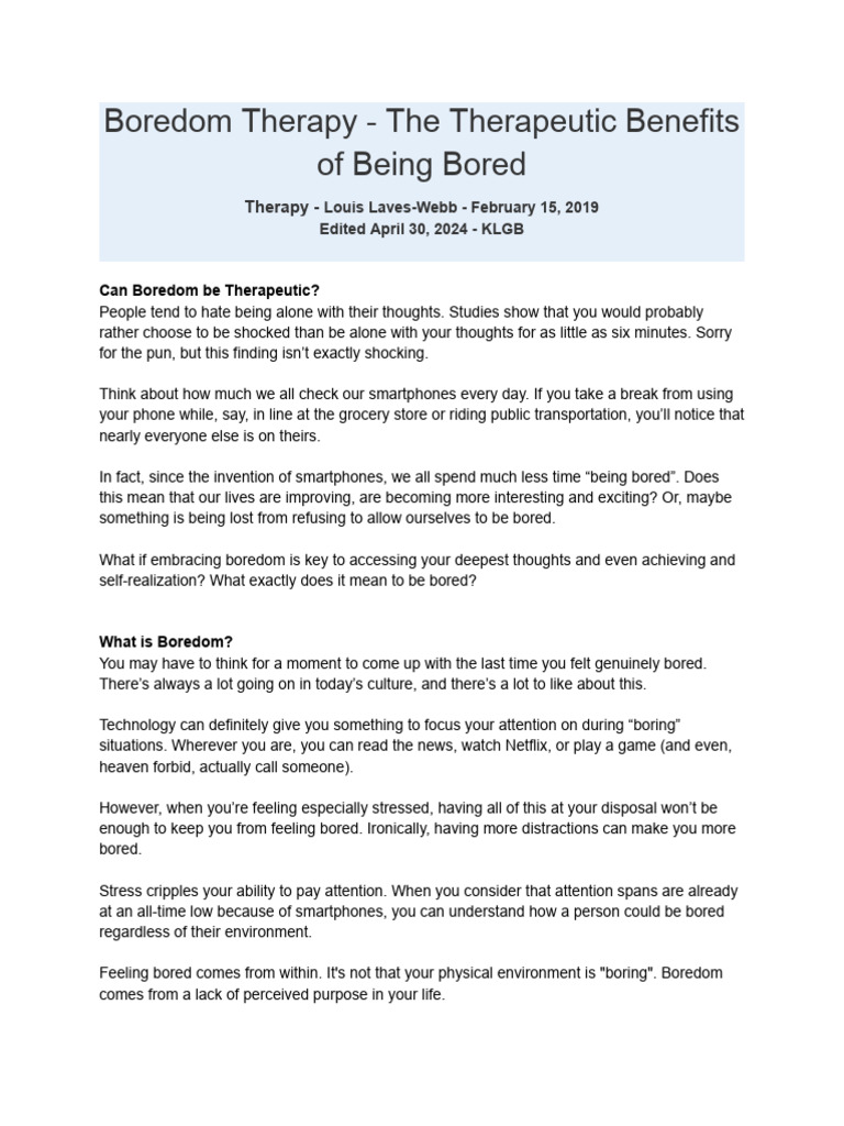 Theraputic Benefits of Boredom | PDF | Emotions | Feeling