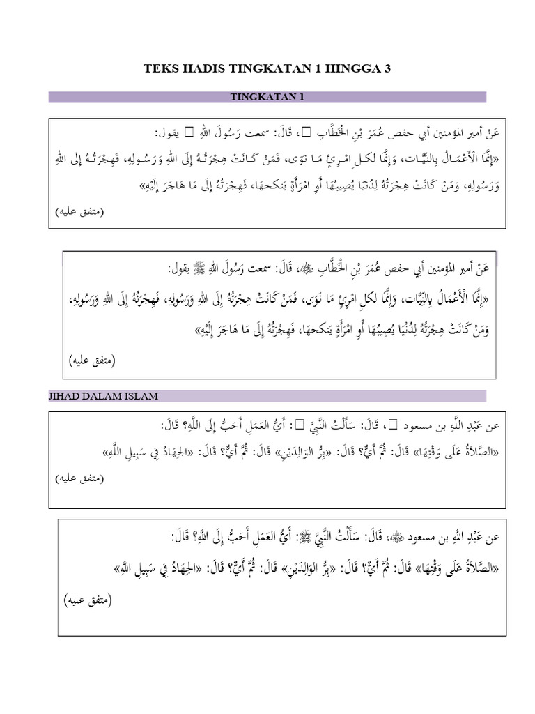 Teks Hadis Tingkatan 1 Hingga 3 Adjust | PDF