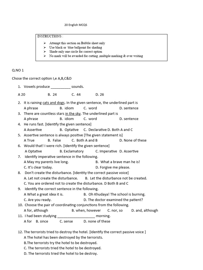English Mcqs | PDF | Clause | Subject (Grammar)