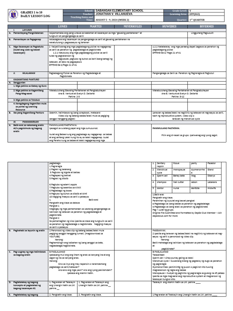 DLL - Epp 5 - Q1 - W2 | PDF