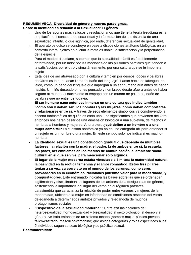 RESUMEN VEGA - Diversidad de Género y Nuevos Paradigmas | PDF | Género ...