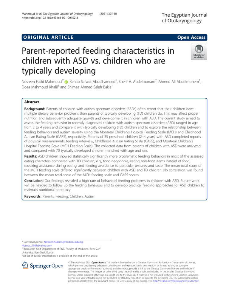 Parent-Reported Feeding Characteristics in Children With ASD vs ...
