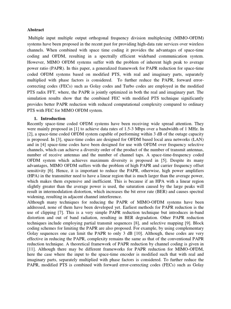 Multiple Input Multiple Output Orthogonal Frequency Division