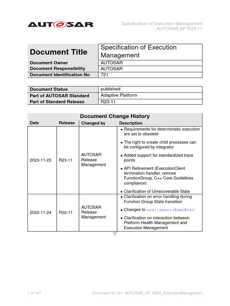AUTOSAR AP SWS ExecutionManagement | PDF | Specification (Technical Standard) | Application Software