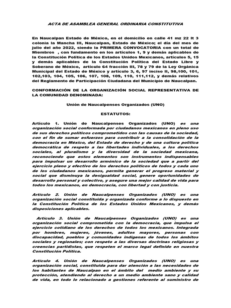 Acta Uno Constitutiva | PDF | México | Constitución