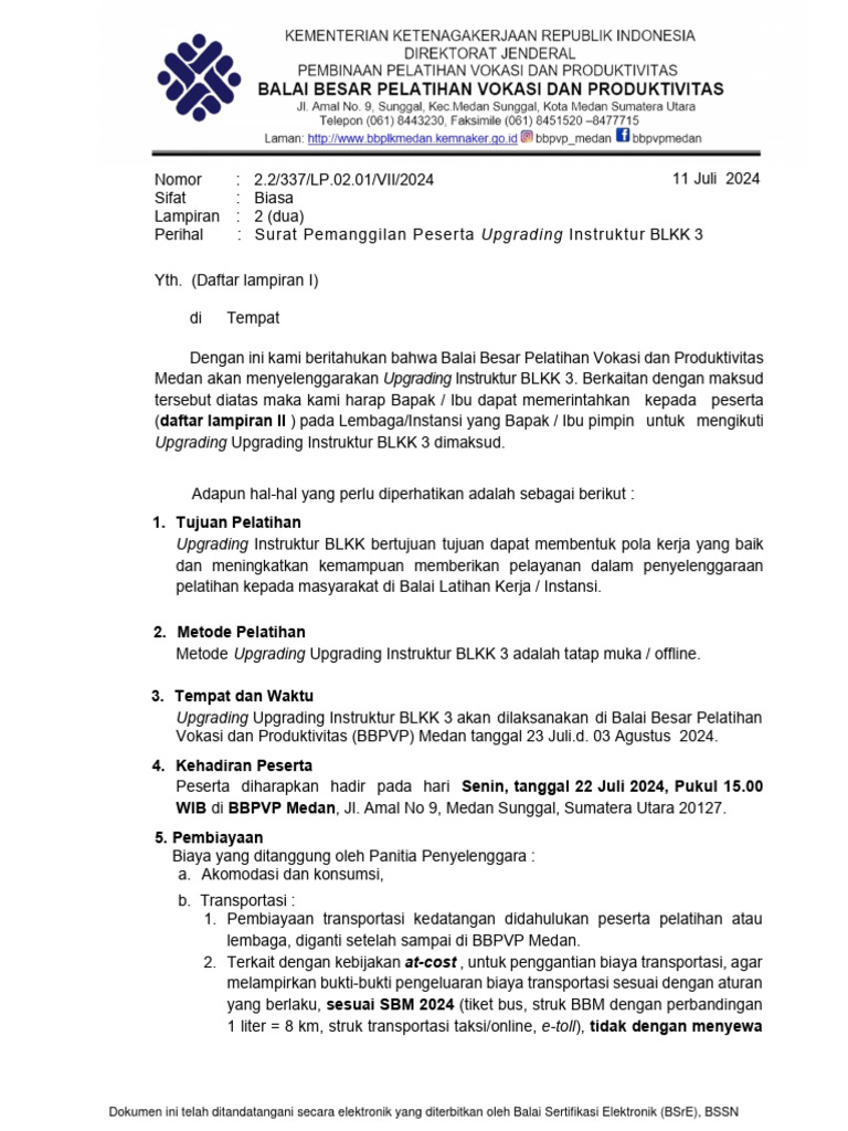 Surat Pemanggilan Peserta | PDF