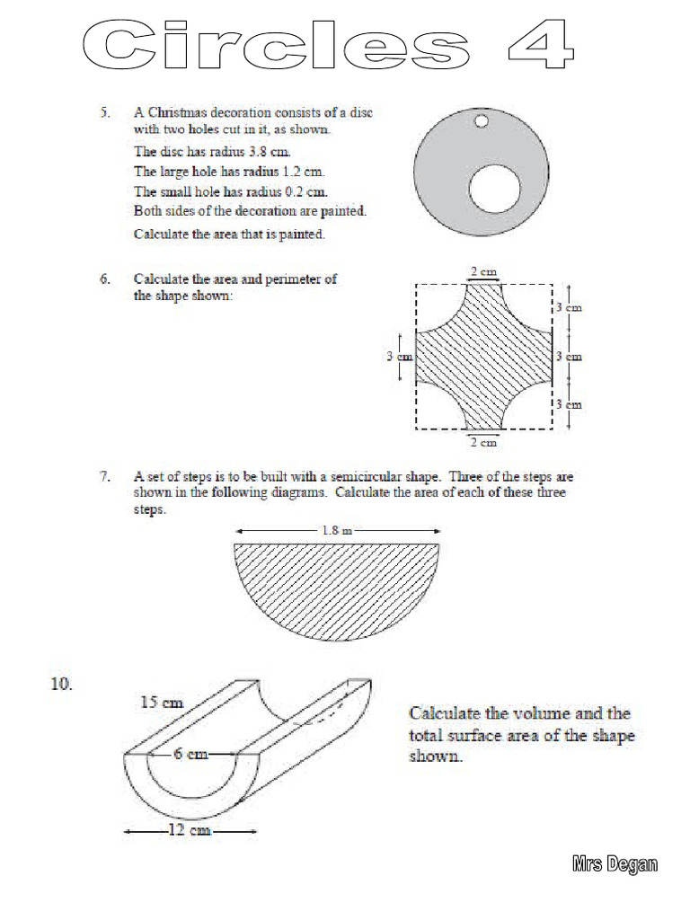 Circles Worksheet 4 Mixed Questions Year 10 Mathematics | PDF
