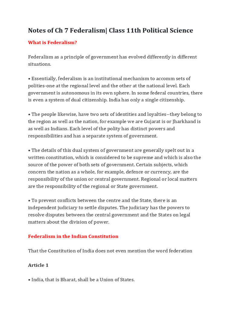 Federalism Notes | PDF | Political Charters | Legal Documents