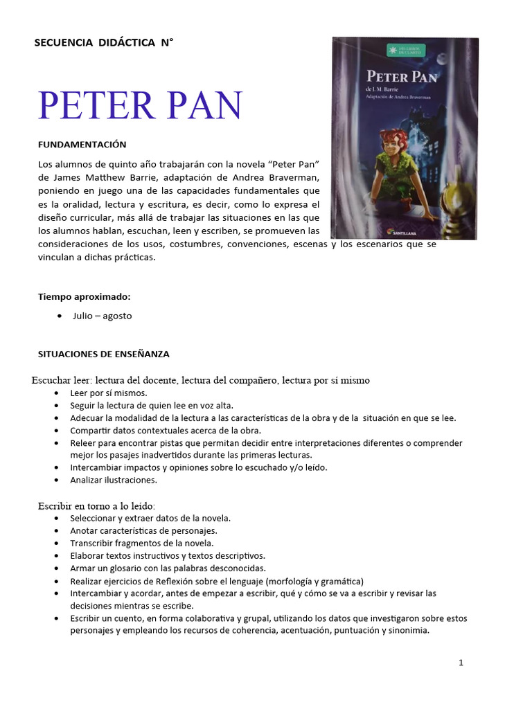 Secuencia Didáctica Peter Pan 2024 | PDF | Piratería | Peter Pan