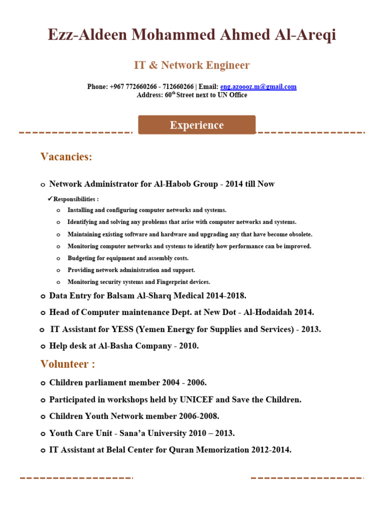 Ezz CV 2019 | PDF | Server (Computing) | Computer Network