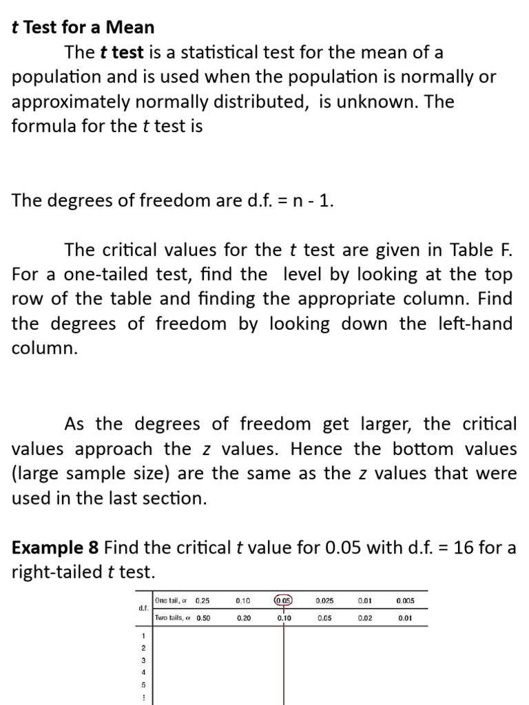 XVI. T Test For A Mean | PDF | Student's T Test | P Value