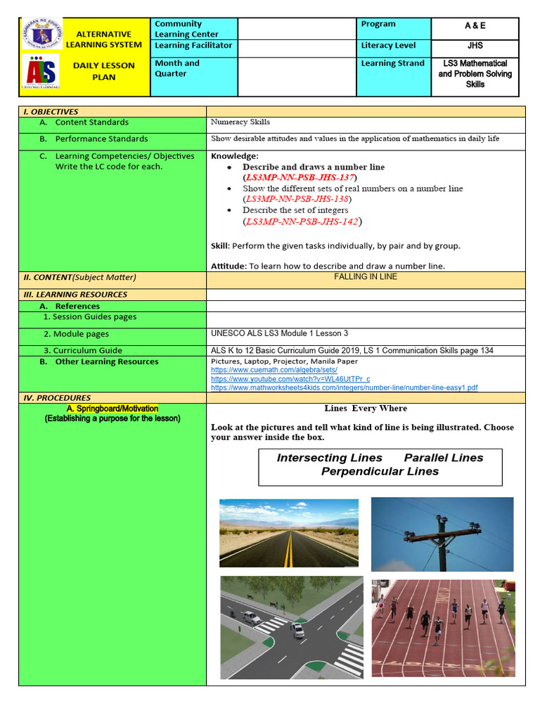 LS3 Math-DLP-JHS (Draw Number Line) | PDF | Learning | Reading ...
