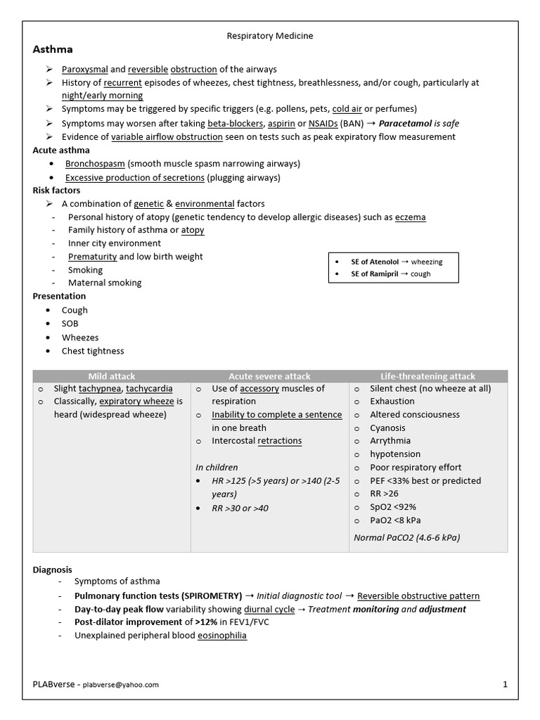 Respiratory PDF | PDF | Asthma | Chronic Obstructive Pulmonary Disease