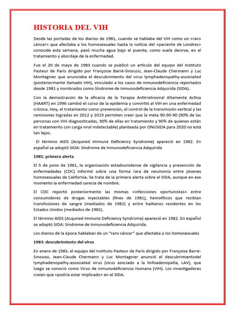 Evolución del VIH: Historia y Avances | PDF | VIH / SIDA | VIH