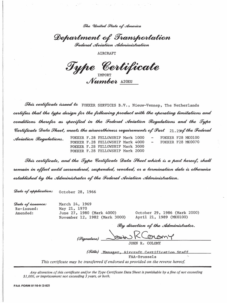 faa-fokker-f28-type-certificate | PDF