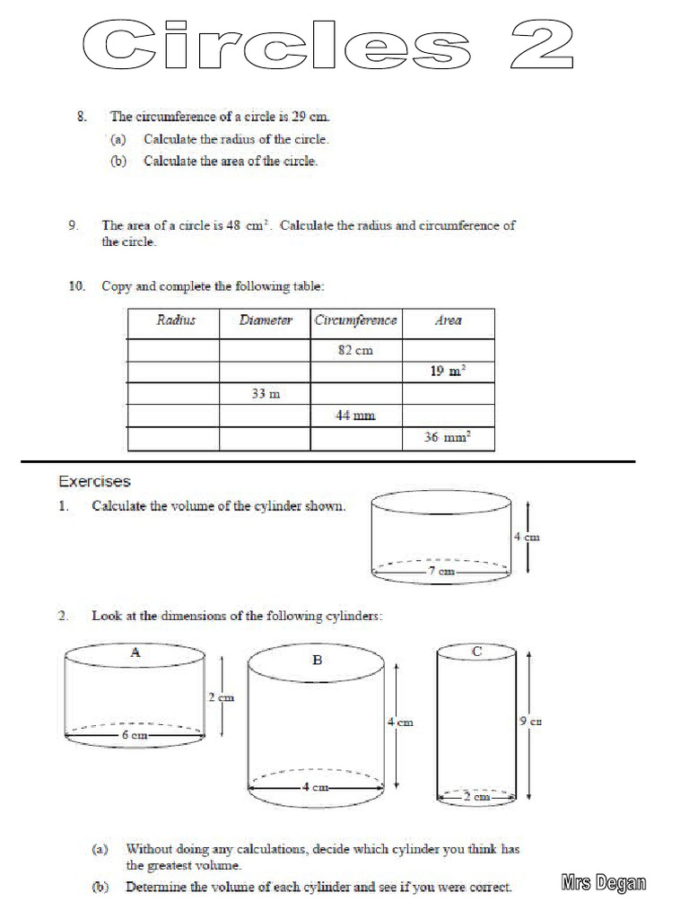 Circles Worksheet 2 Mixed Questions Year 10 Mathematics | PDF