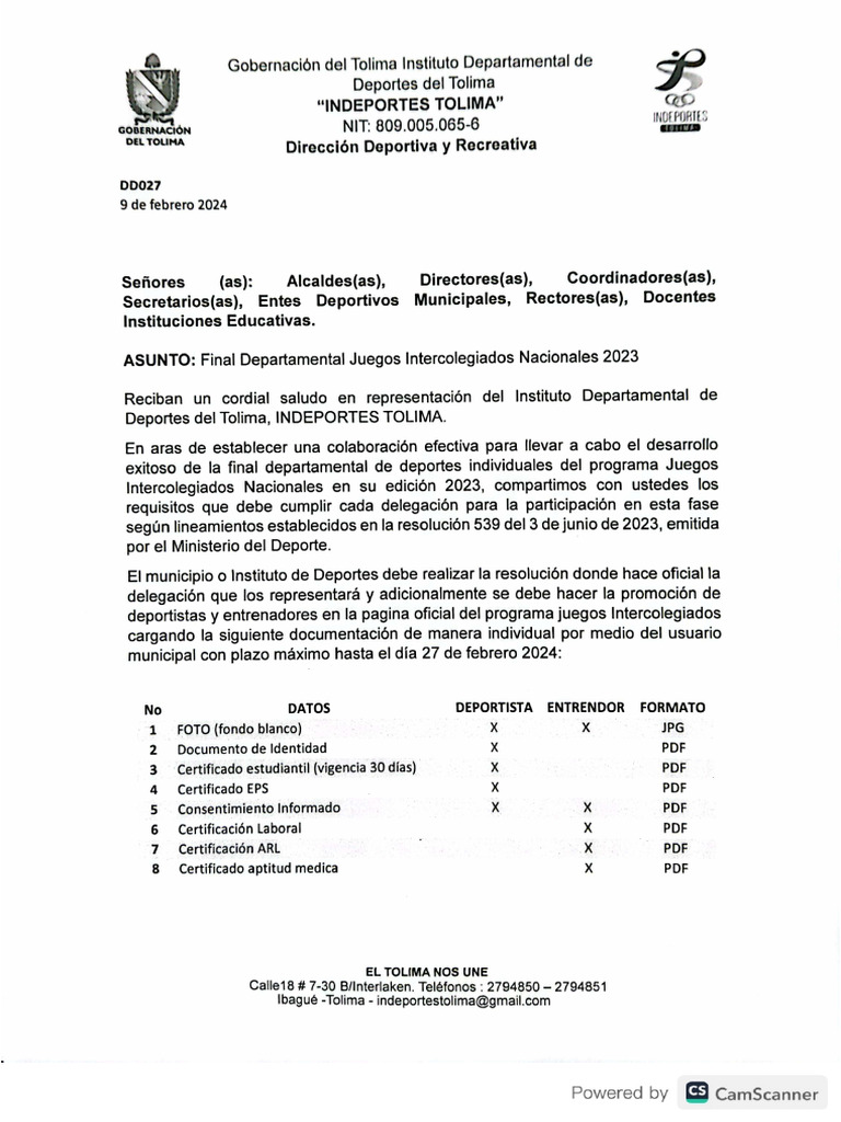 Oficio Informativo Final Departamental Deportes Individuales 2023 | PDF