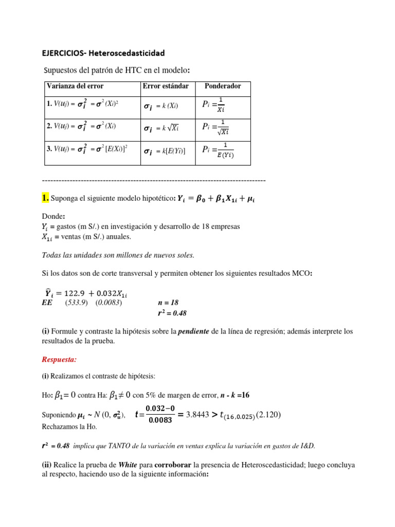 Ejercicios Resueltos de HTC | PDF | Mínimos cuadrados ordinarios | Estadísticas