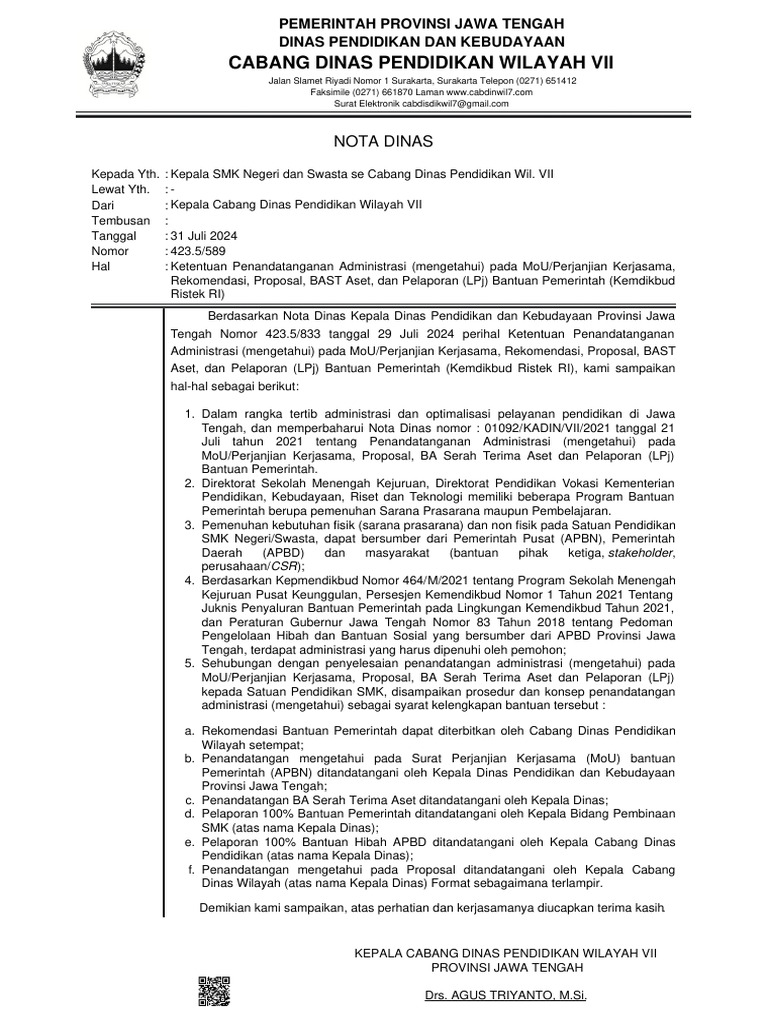 Nota Dinas Perihal Ketentuan Penandatanganan Administrasi | PDF | Ilmu ...