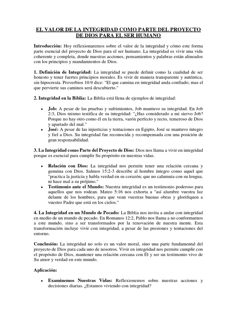 El Valor de La Integridad Como Parte Del Proyecto de Dios para El Ser Humano | PDF | Libro de ...