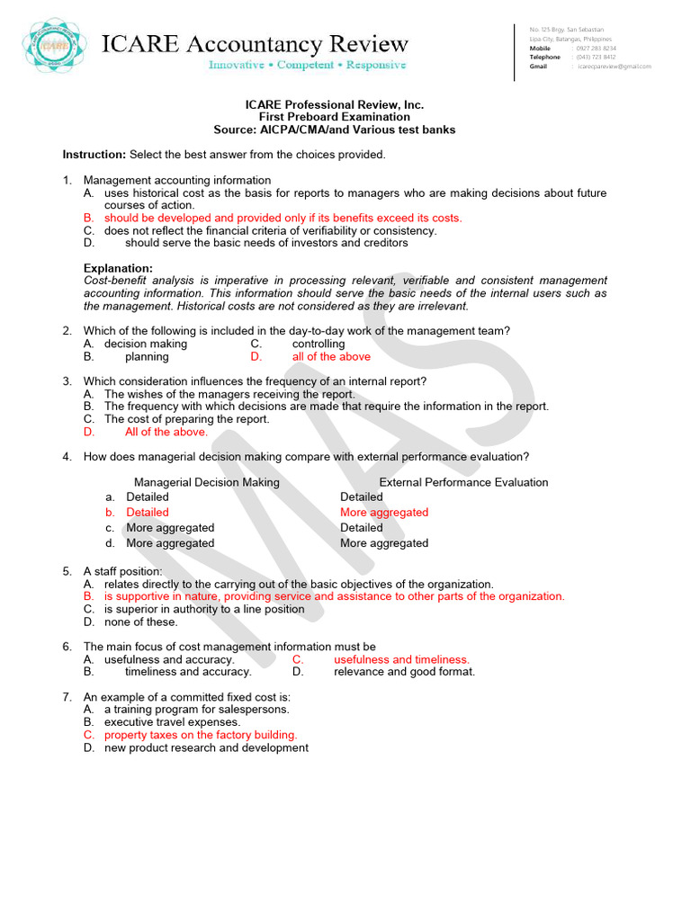 ICARE - First Preboard Examination - MAS - With Solution - Encrypted ...