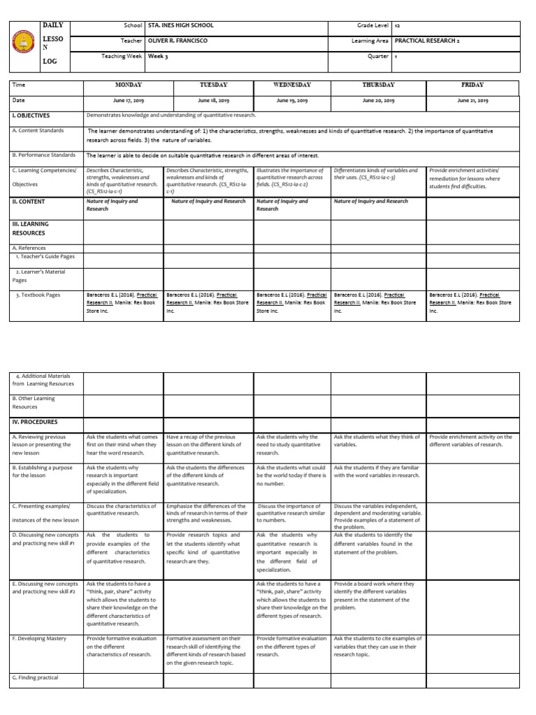Quantitative Research Lesson Plan | PDF | Education Theory | Cognition