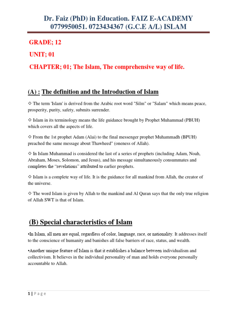 Grade 12 Islamic Studies Overview | PDF | Prophets And Messengers In ...