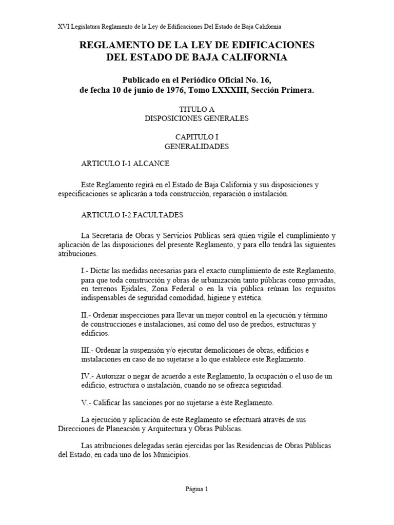 Reglamento Edificaciones Baja California | PDF | edificio | Ingeniero civil
