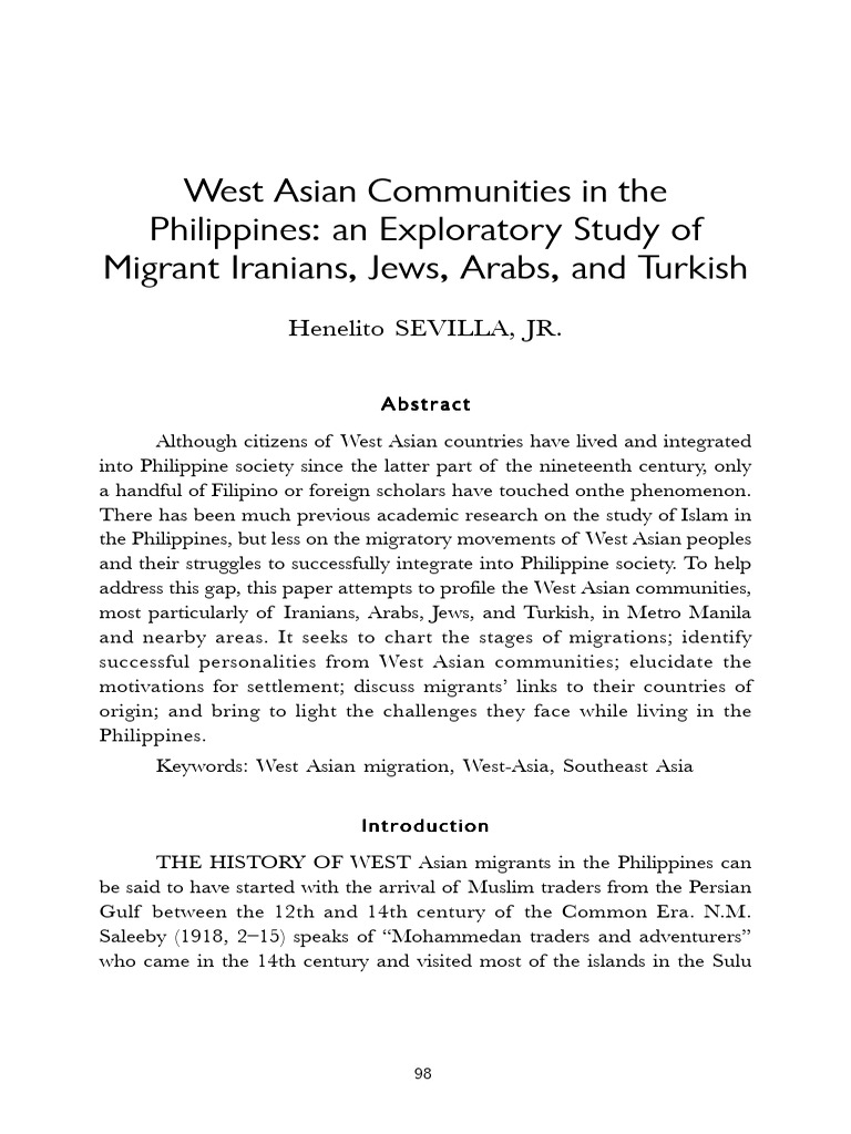 West Asian Communities in The Philippines - Migrant Iranians Jews Arabs ...