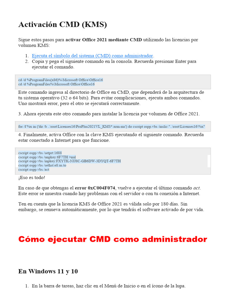 Activación CMD Office 2021 | PDF | Botón (Computación) | Ventana ...