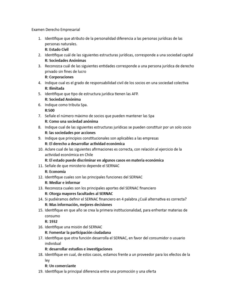 Examen Derecho Empresarial-1 | PDF | Sociedad | Economias