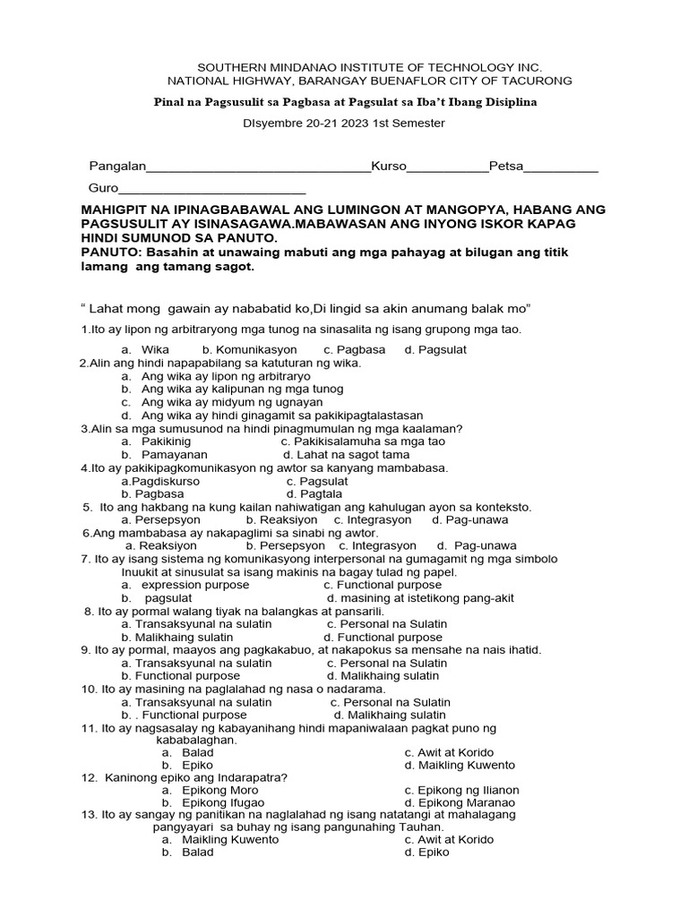 Final Pagbasa at Pagsusulat Pre Lim | PDF