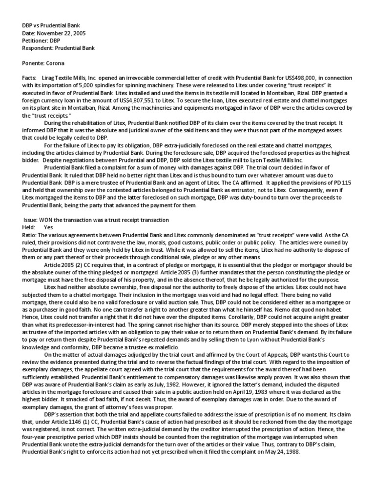 DBP Vs Prudential Bank | PDF | Mortgage Law | Security Interest