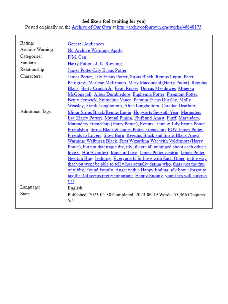 Feel Like A Fool Waiting | PDF | Harry Potter