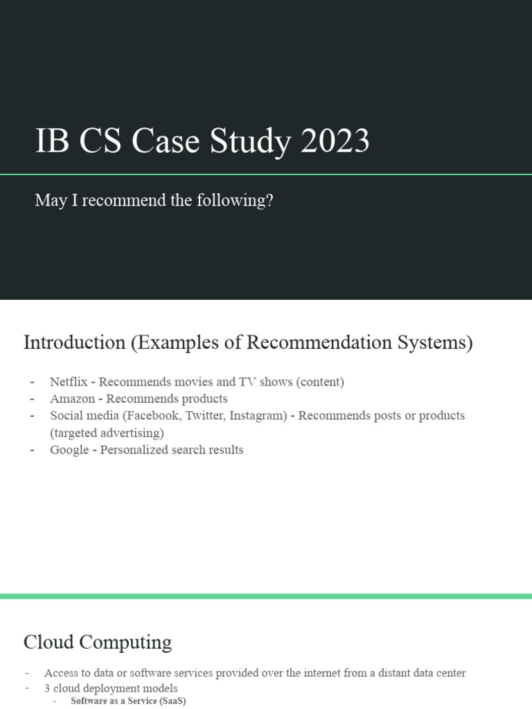 IB Computer Science - 2023 Case Study - Recommender Systems - Part 1 | PDF | Cloud Computing ...
