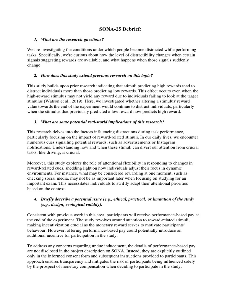 sona 25 Debrief | PDF | Stimulus (Physiology) | Attention