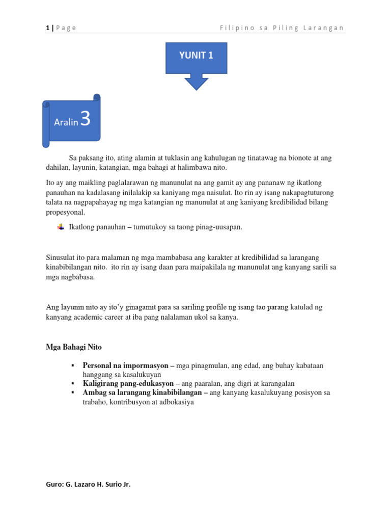 Fil. Sa Piling Larangan - For Midterm | PDF