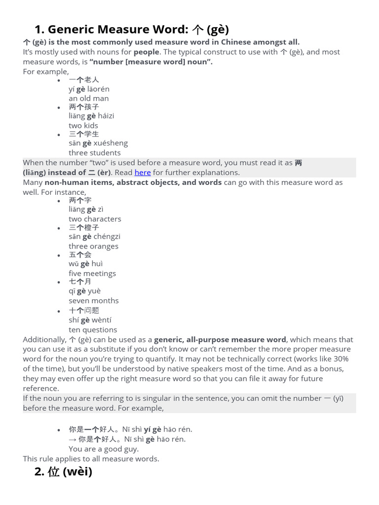 Generic Measure Word Mandarin | PDF | Linguistic Morphology | Linguistics