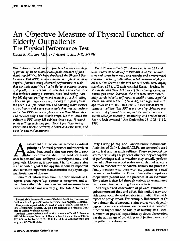 Objective Physical Function Assessment | PDF | Geriatrics | Validity ...