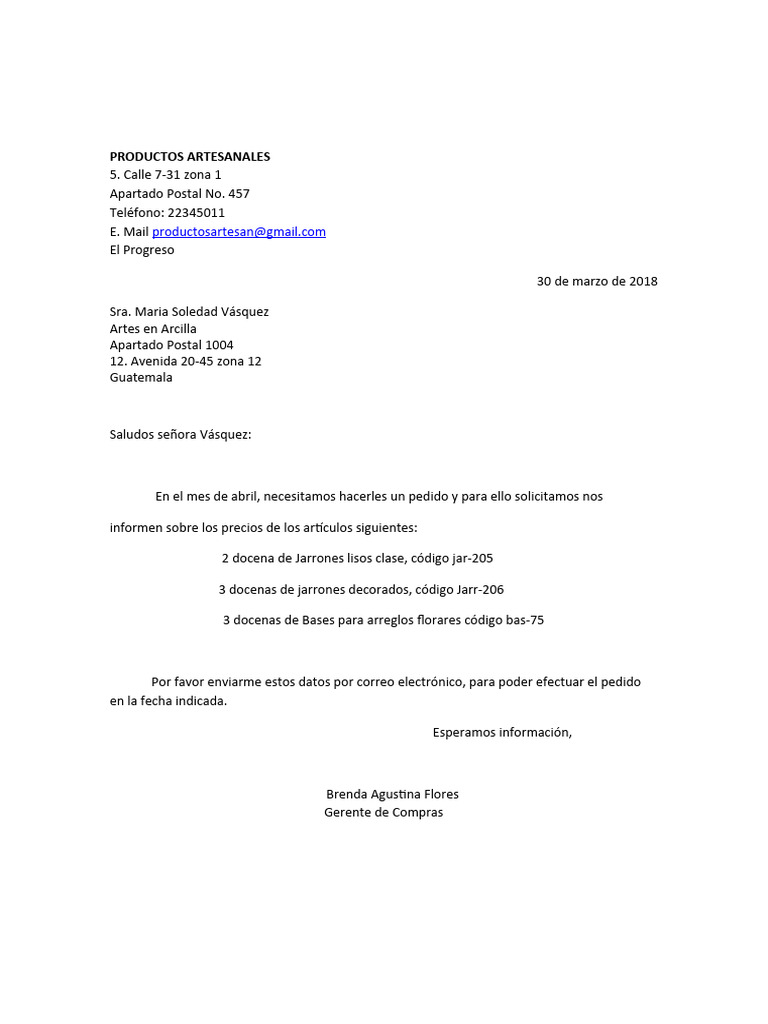 Cartas de Pedido Ejemplo | PDF