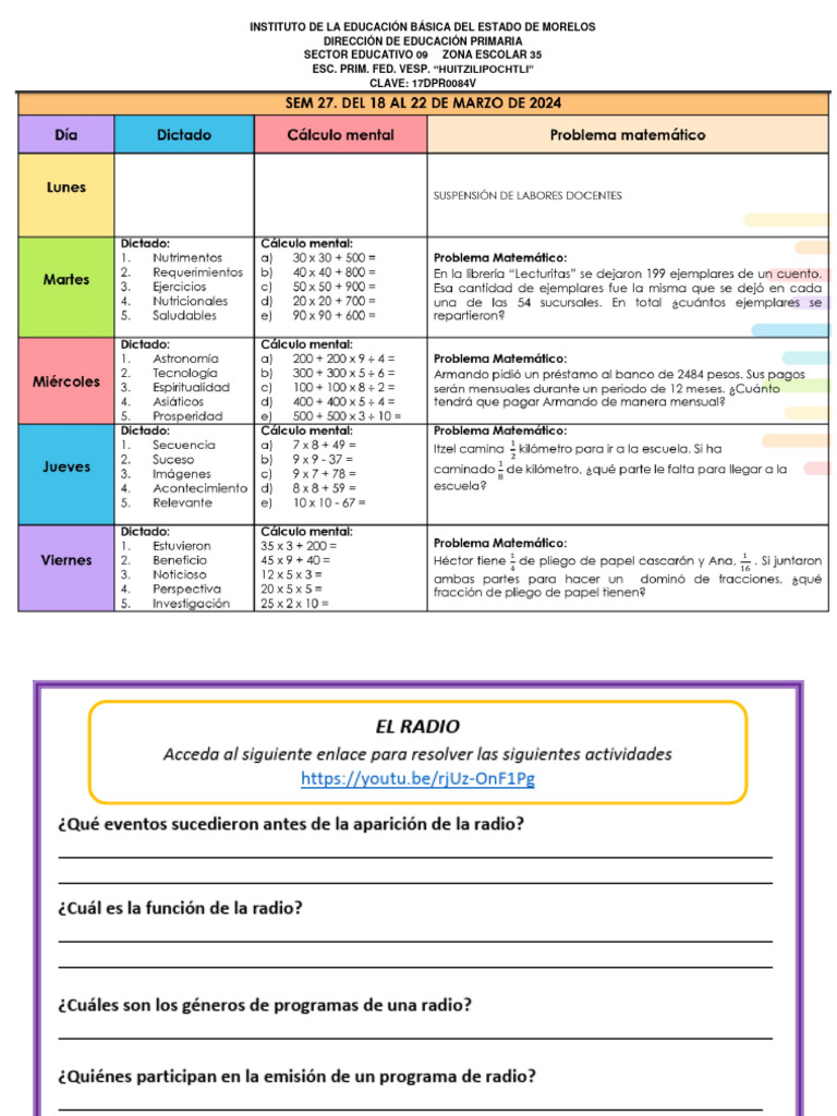 Cuadernillo de Trabajo Sem 19 22 Marzo | PDF | Radiodifusión | Alimentos