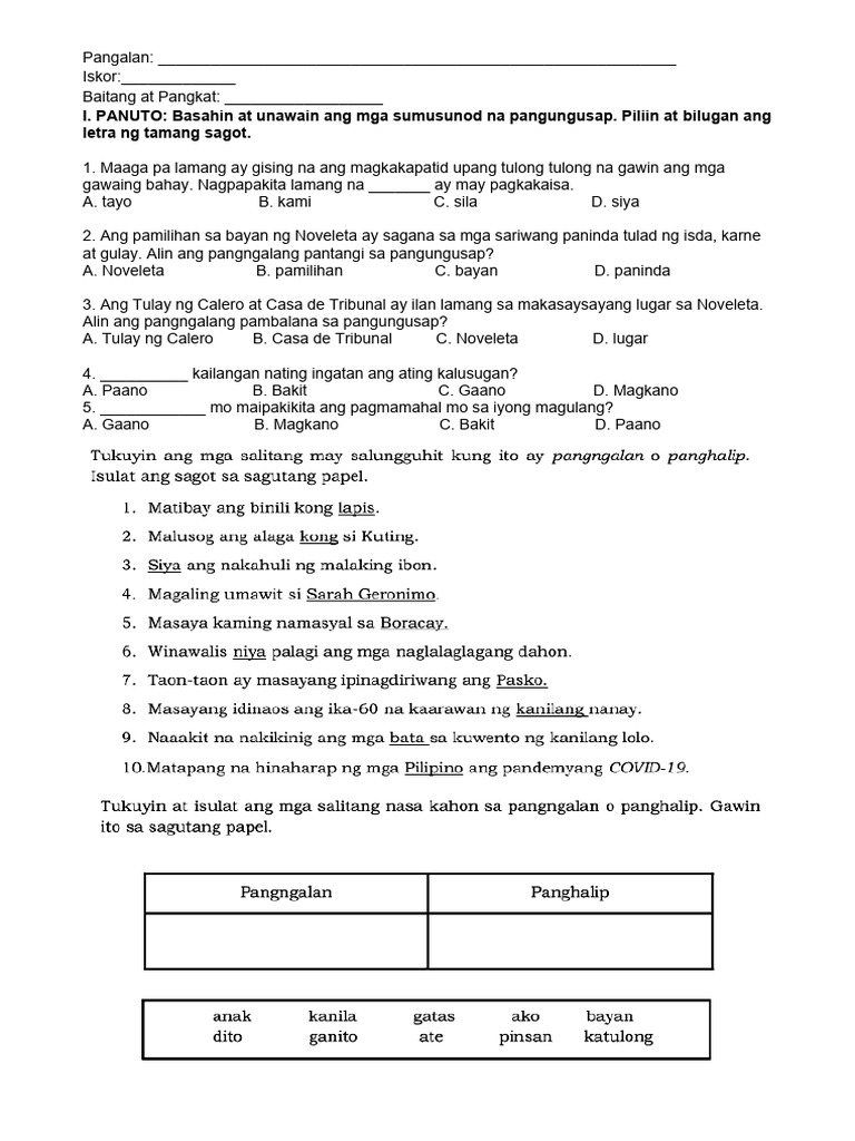 Filipino 6 Summative Test 1 1st Quarter Pdf