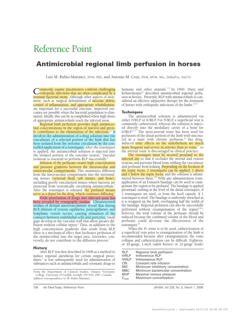 (L) Antimicrobial Regional Limb Perfusion in Horses | PDF | Blood ...