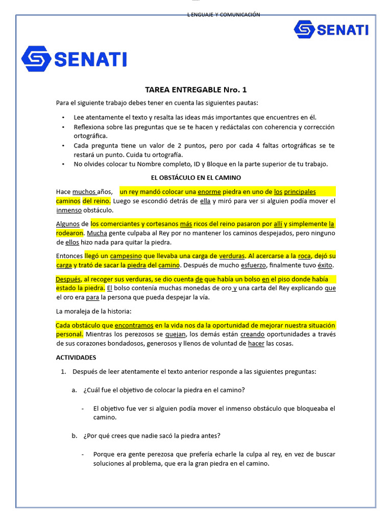 Lenguaje y Comunicacion Entregable 01 Senati Primer Semestre PDF | PDF | Viajes