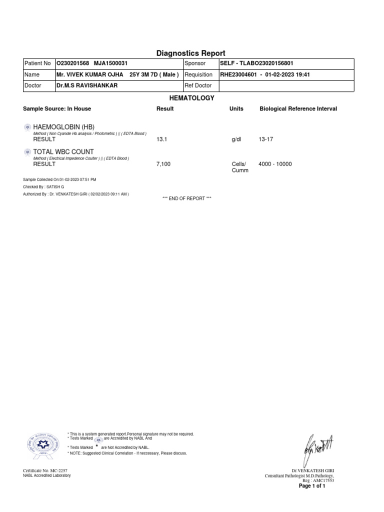 Diagnostics Report: Hematology | PDF
