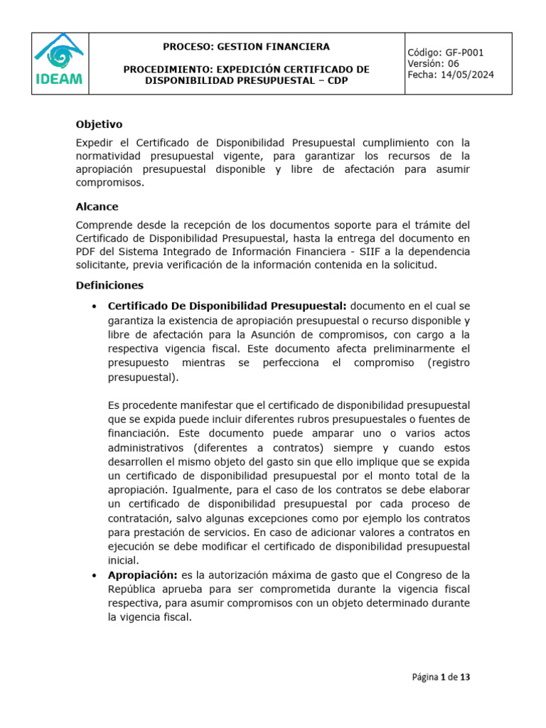 Expedición de Certificado Presupuestal CDP | PDF | Presupuesto
