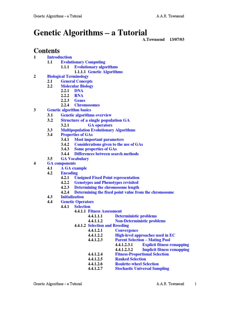 A.Townsend - Genetic Algorithms - A Tutorial | PDF | Gene | Genetic Algorithm